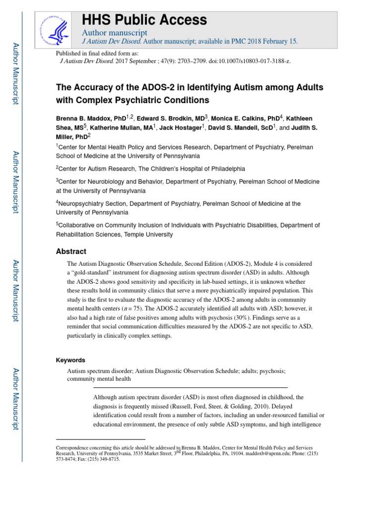 The Accuracy of the ADOS-2 in Identifying Autism among Adults with ...