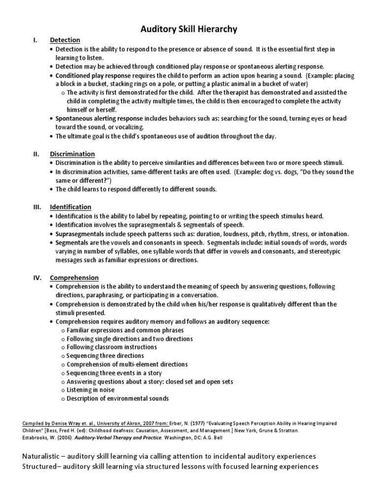 Auditory Skill Hierarchy Overview | PDF | Speech | Sound