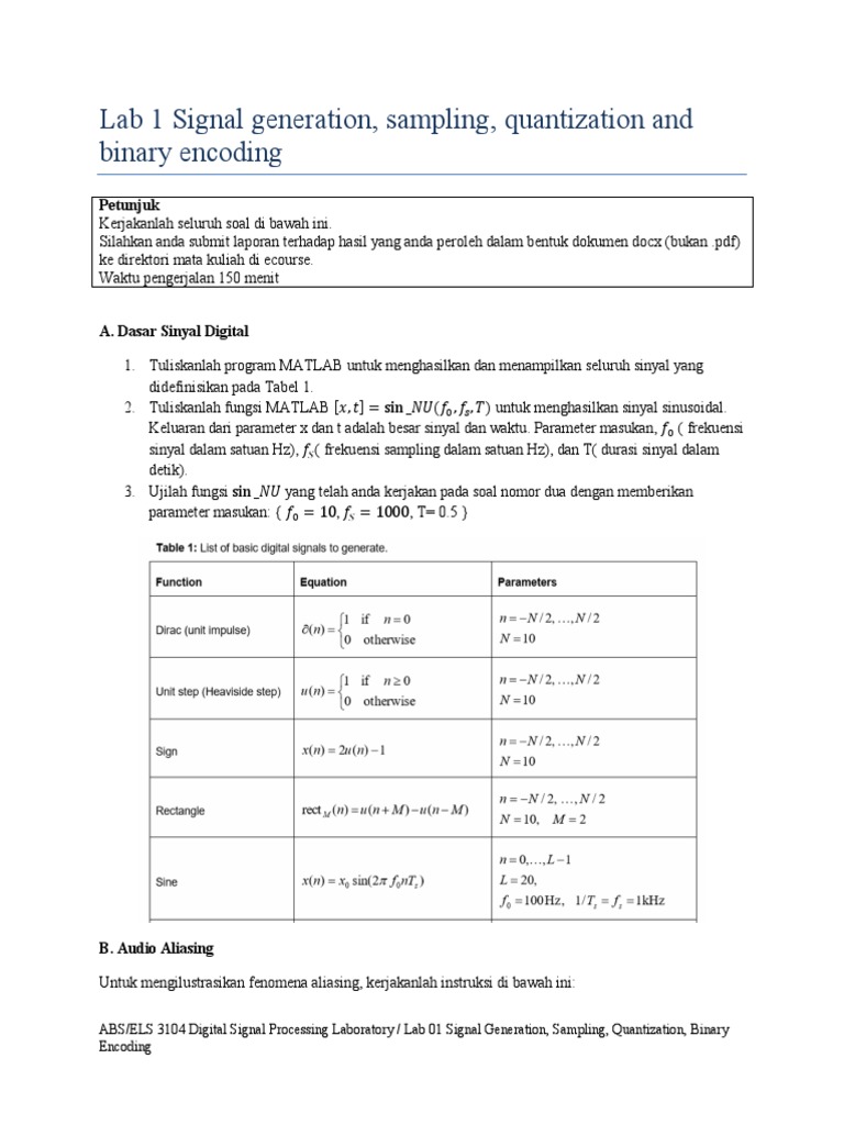 Lab 01 Sampling Quantization and Binary Encoding | PDF Lab 01 Sampling Quantization and Binary Encoding | PDF