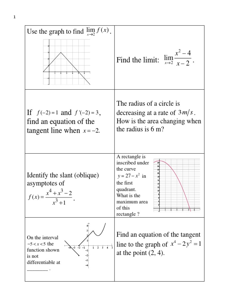 AP Calculus AB - Final Exam REVIEW Cards - Semester 1 - 2010 | PDF ...