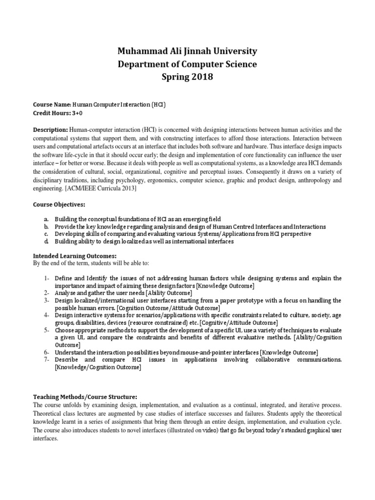 Muhammad Ali Jinnah University Department of Computer Science Spring 2018 | PDF | Usability ...