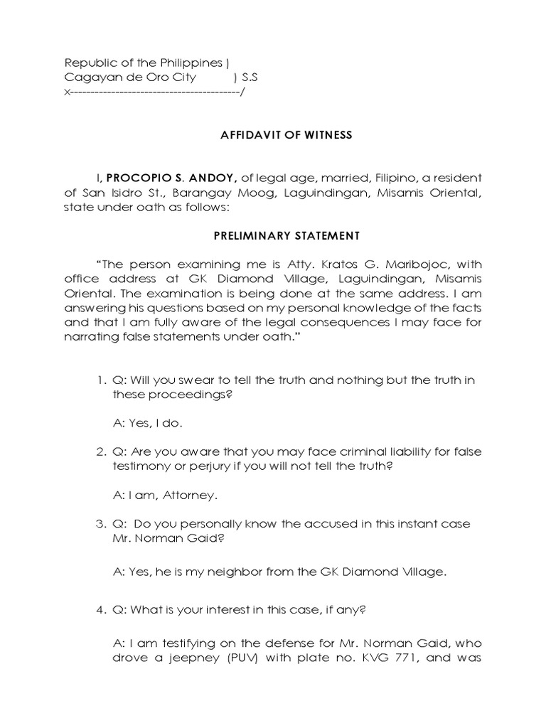 Judicial Affidavit Sample | PDF | Testimony | Affidavit