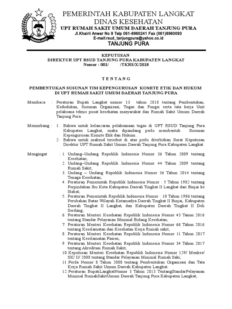 SK Komite Etik Dan Hukum | PDF | Sains & Matematika