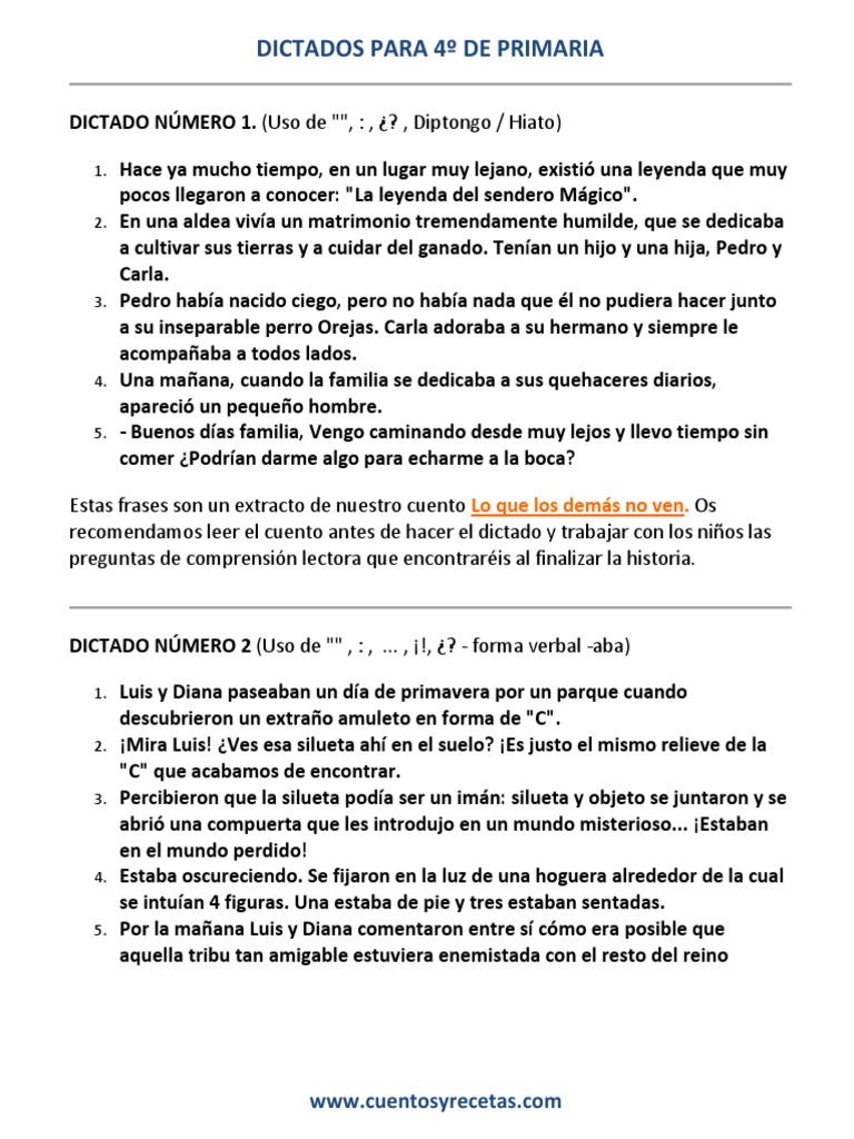 Dictados para Cuarto de Primaria | PDF | Víspera de Todos los Santos
