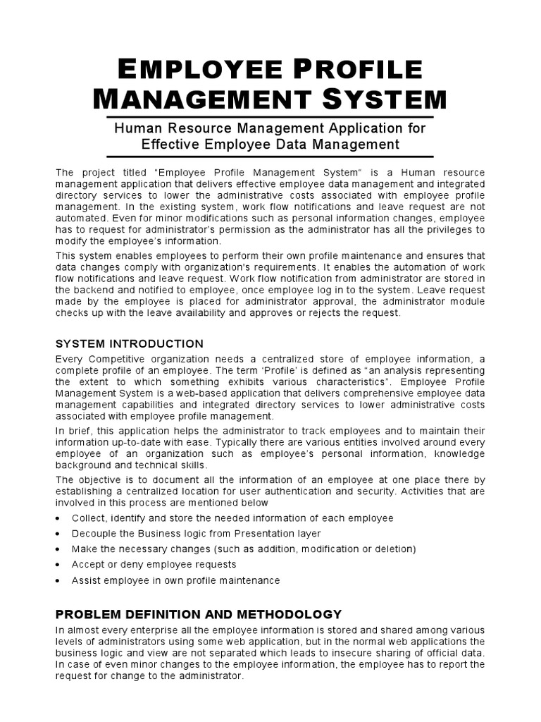 E P M S: Mployee Rofile Anagement Ystem | PDF | Input/Output | Software