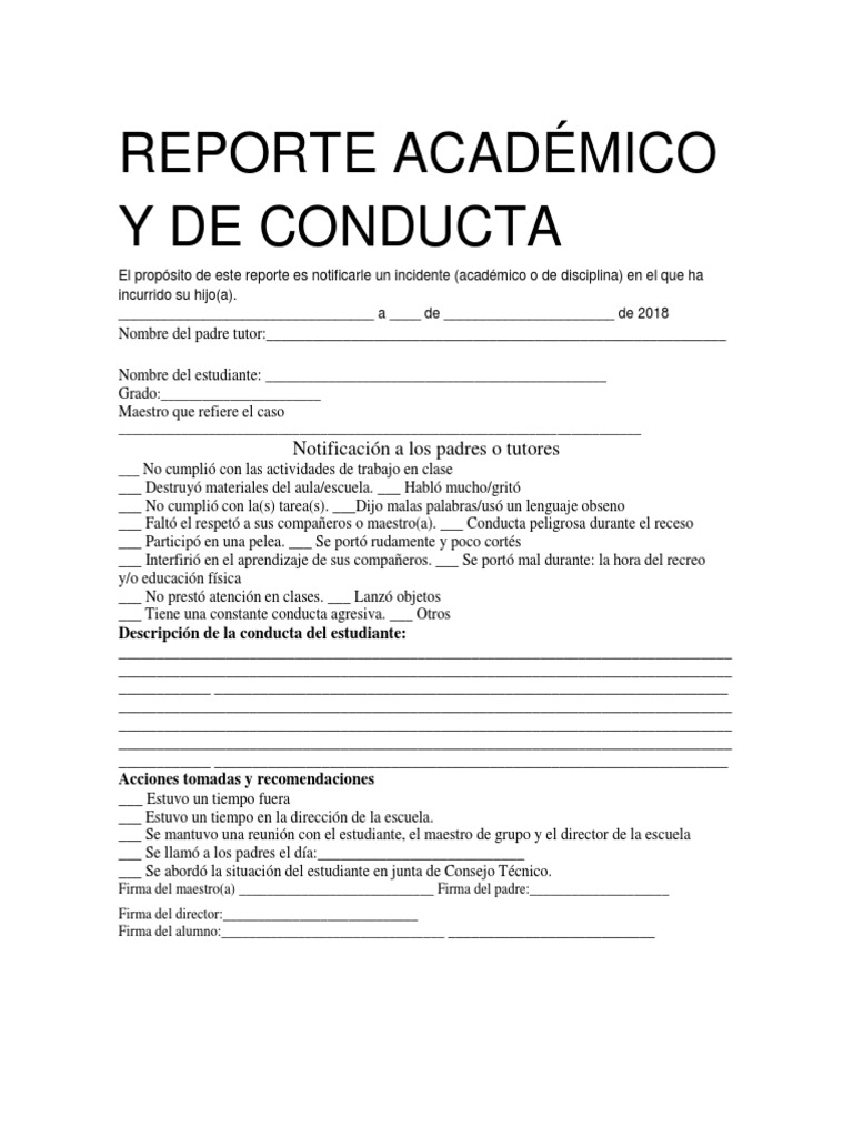 Informe Académico y Conductual Estudiantil | PDF