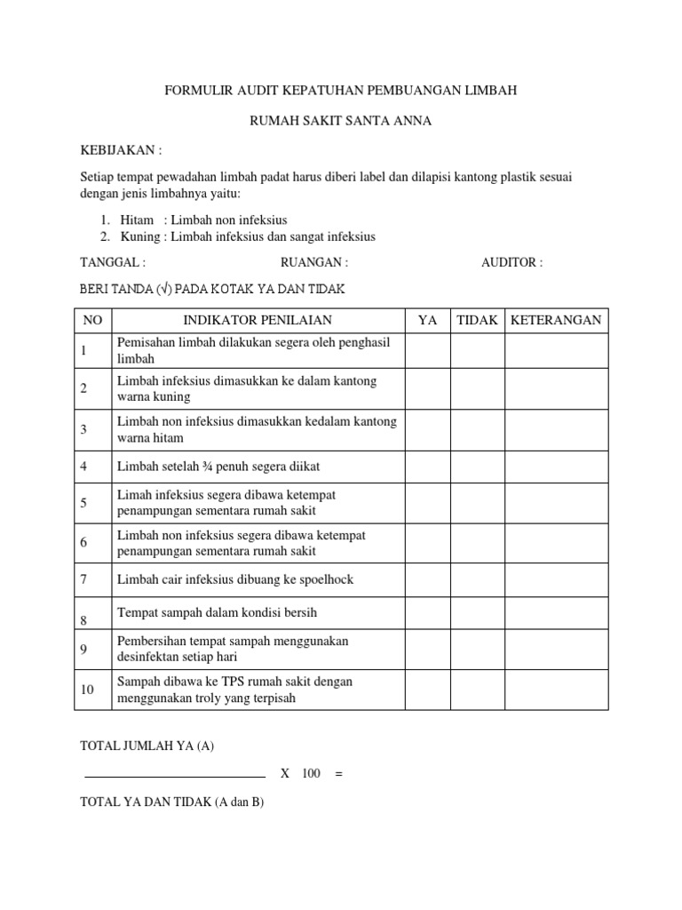 Formulir Ceklis Limbah | PDF