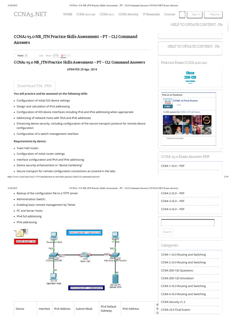 CCNA1 v5.0 NB - ITN Practice Skills Assessment - PT - CLI Command ...