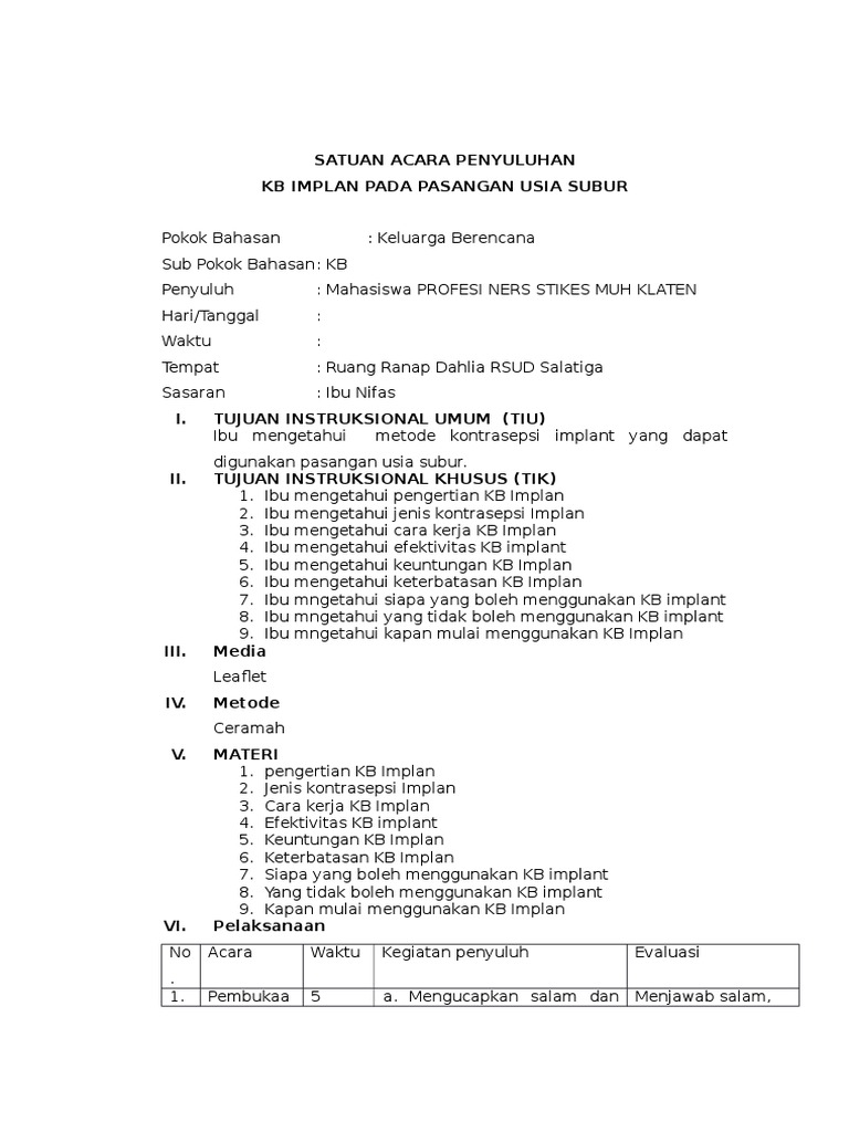 Sap KB Implan | PDF | Kesehatan Holistik