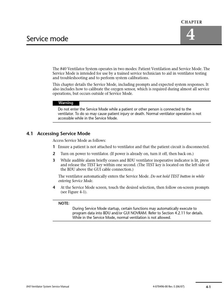 PB840 Ventilator Service Mode Guide | PDF | Calibration | Printed ...