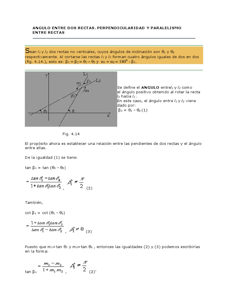 Angulo Entre Dos Rectas | PDF | Perpendicular | Línea (geometría)
