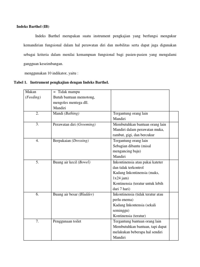 Pengukuran Kemandirian Indeks Barthel | PDF