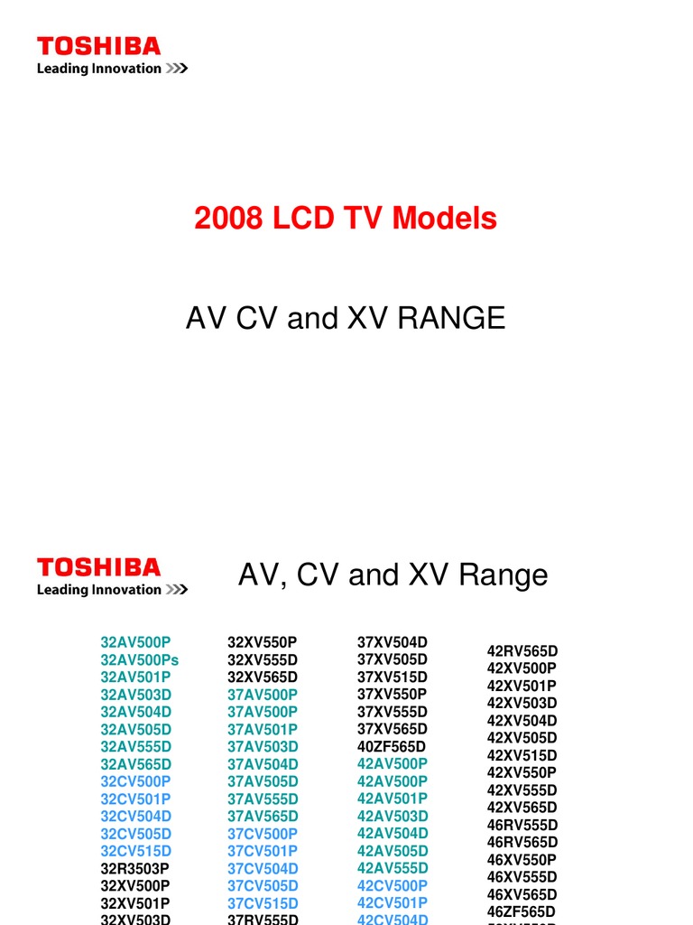2008 Toshiba TV Model Overview | PDF | Power Supply | Display Resolution