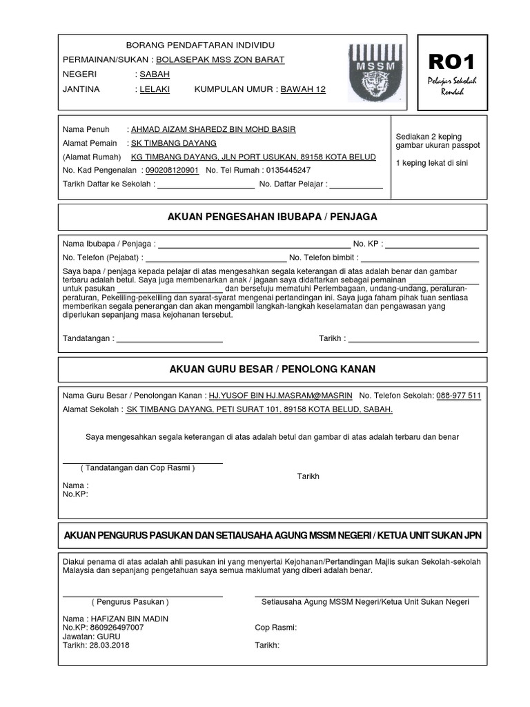 Borang Pendaftaran Individu - r01 | PDF