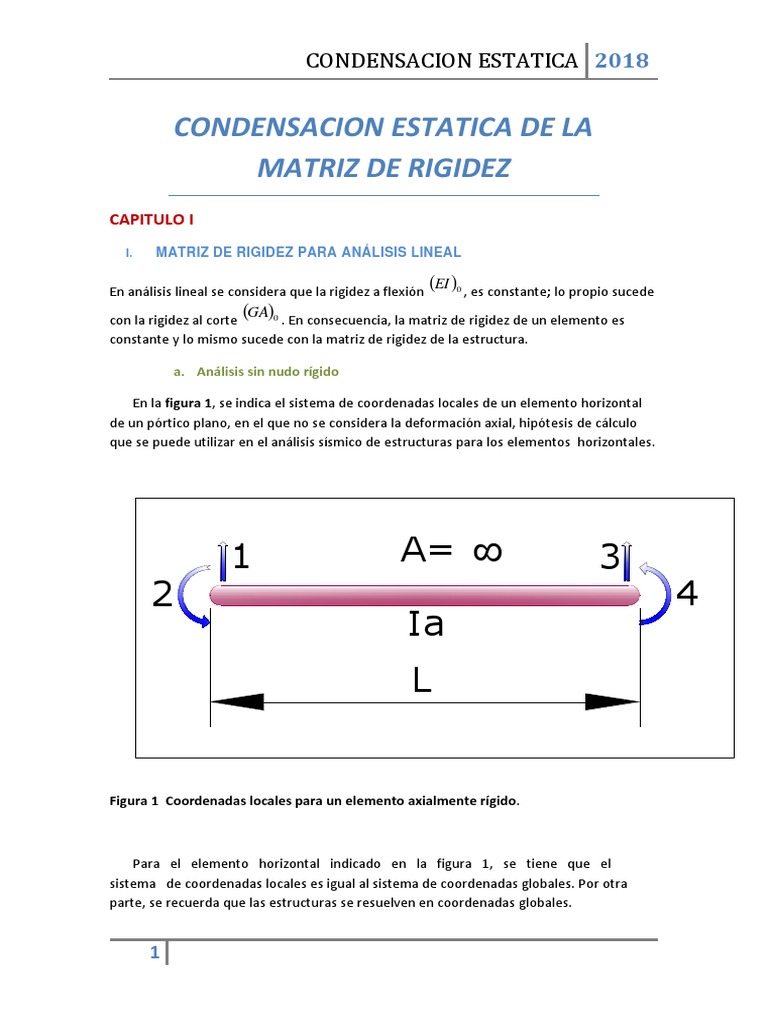 Cap. I - Condensacion de Matriz de Rigidez PDF | PDF | Rigidez | Matriz (Matemáticas)
