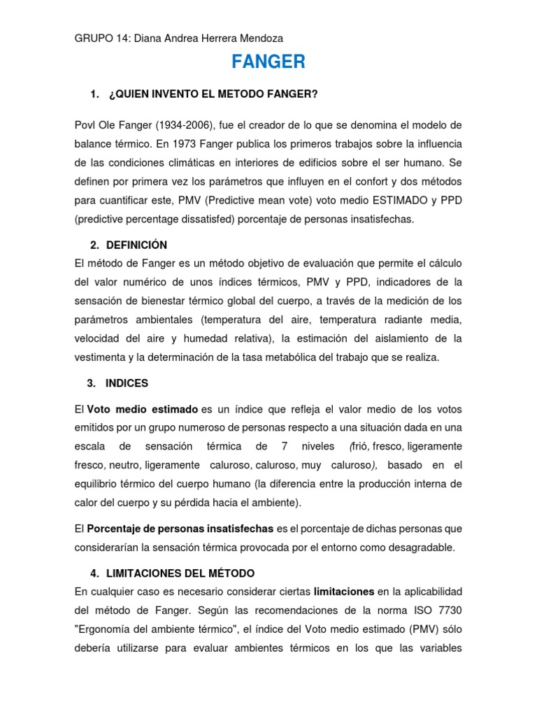 El método de Fanger para la evaluación del confort térmico: descripción ...