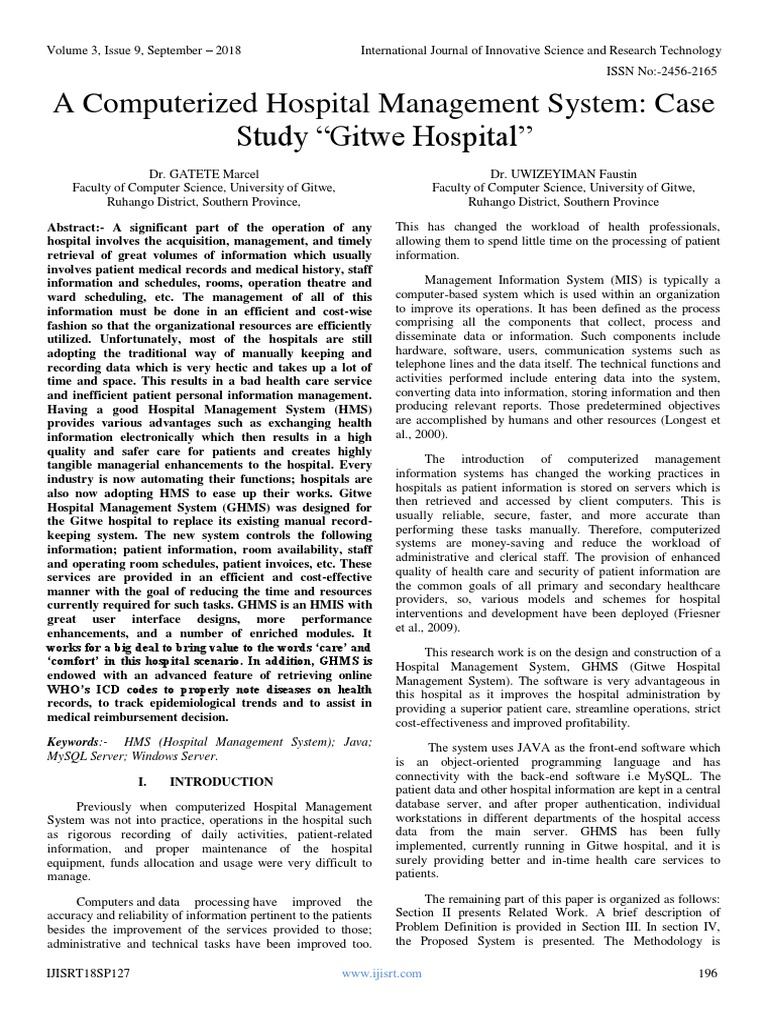 A Computerized Hospital Management System: Case Study "Gitwe Hospital ...