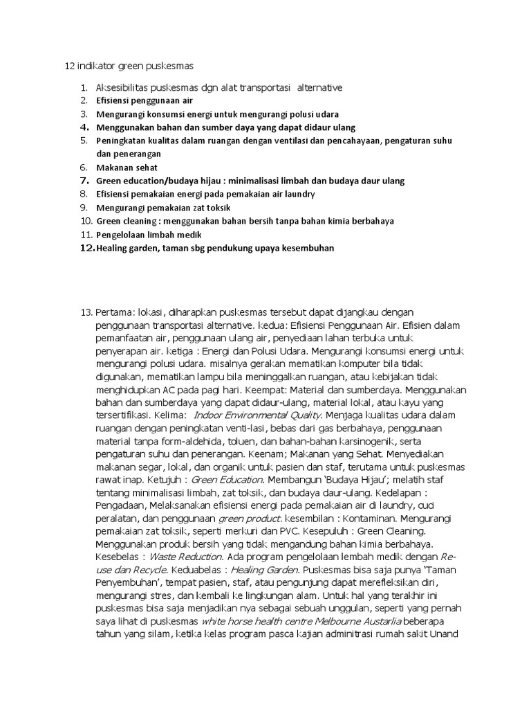 12 Indikator Green Puskesmas Go Green | PDF