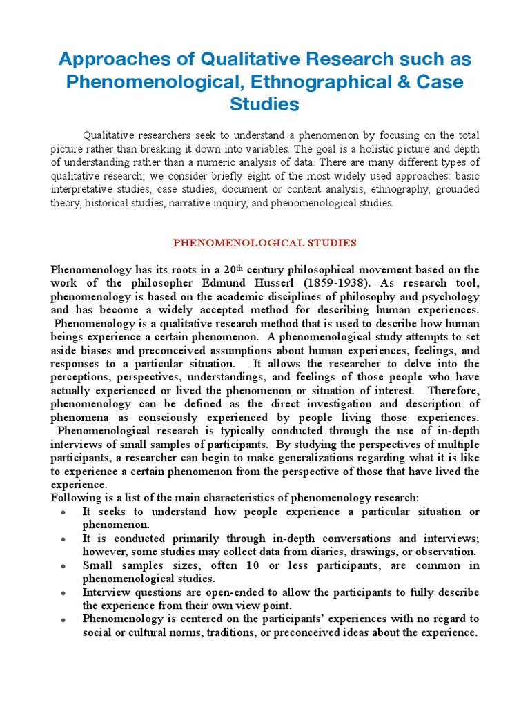 Approaches of Qualitative Research | PDF | Case Study | Ethnography