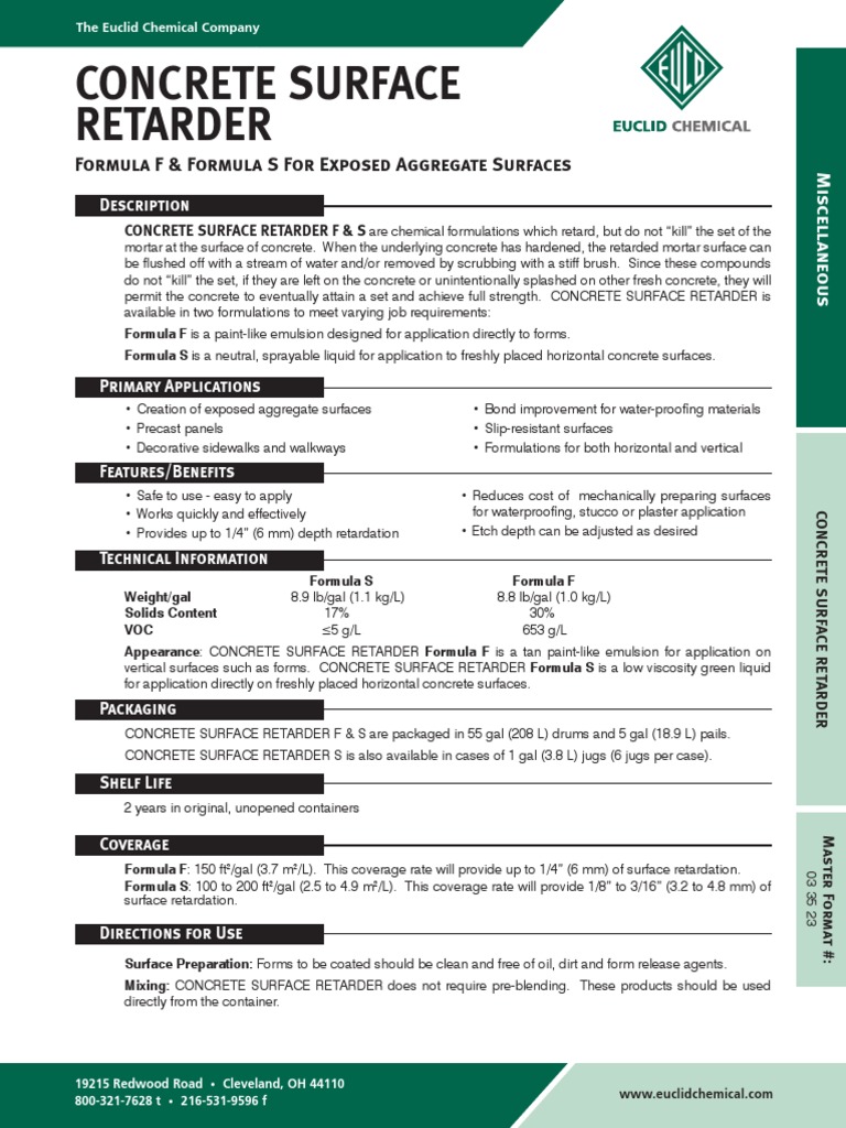 Concrete Surface Retarder F & S Guide | PDF | Concrete | Water