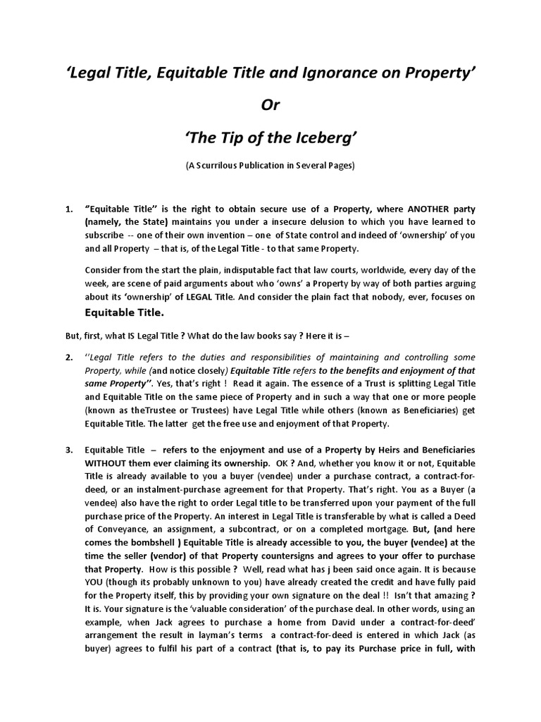Legal Title Vs Equitable Title | PDF | Title (Property) | Trust Law