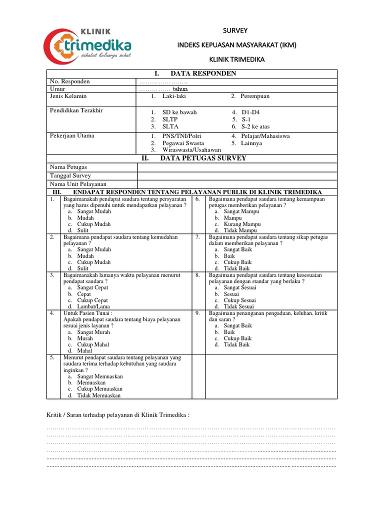 Form Survey Kepuasan Responden | PDF