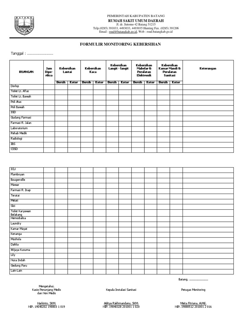 Formulir Ceklist Kebersihan Ruangan | PDF