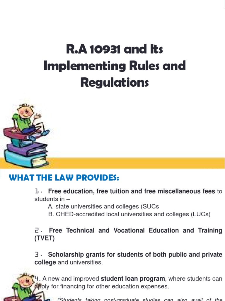 Ra 10931 and Its Irr Presentation | PDF | Tuition Payments | Vocational ...