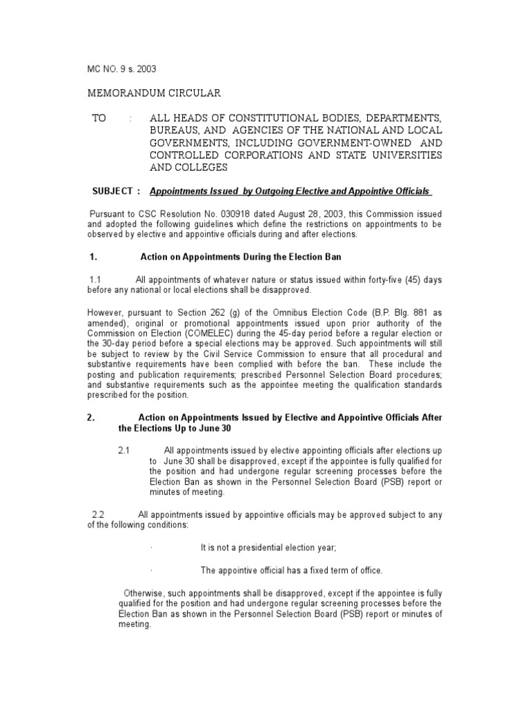 CSC MC No. 09 | PDF | Constitutional Law | Public Law