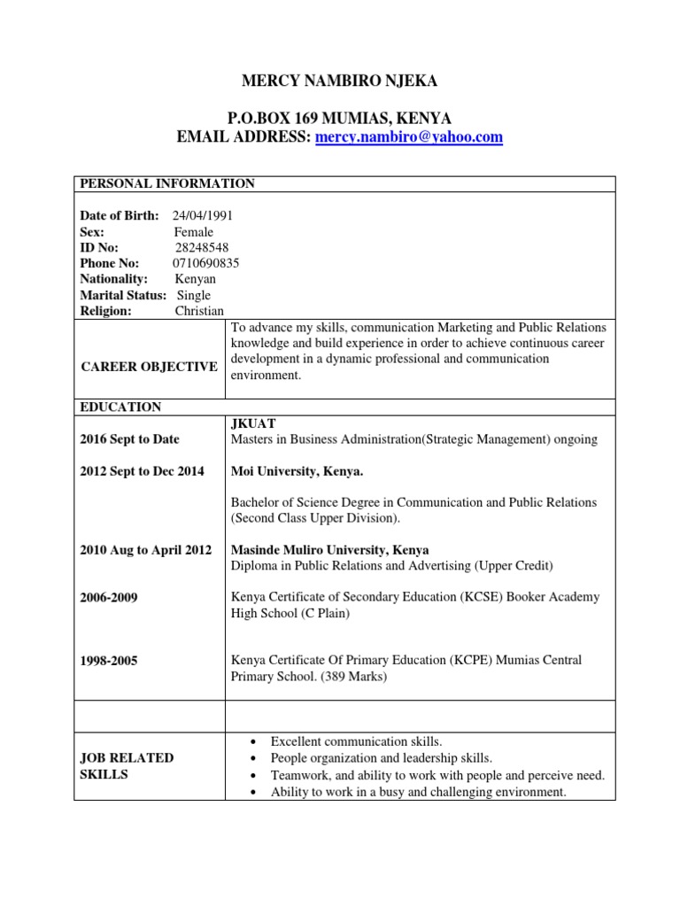 Career Profile: Mercy Nambiro Njeka | PDF | Kenya | Public Relations