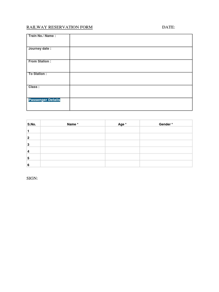 Railway Reservation Form Template | PDF | Poetry
