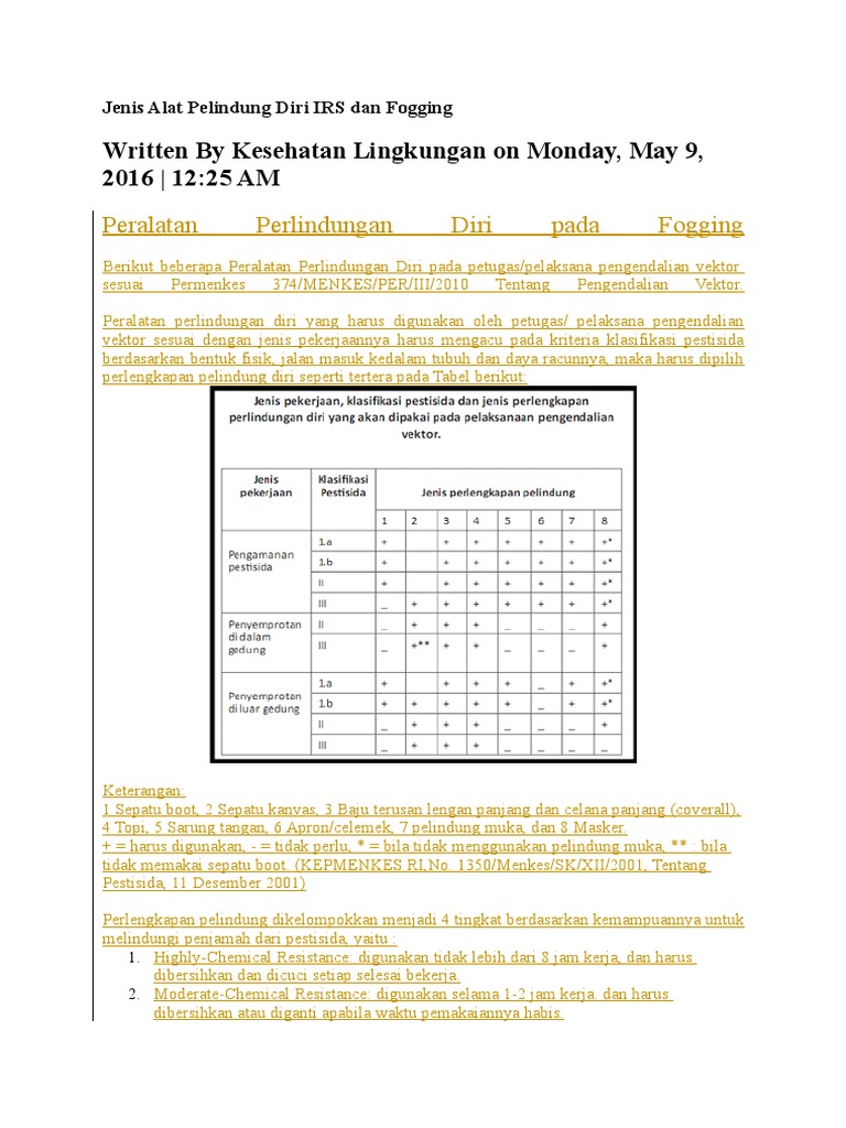 Alat Perlindungan Diri IRS dan Fogging | PDF