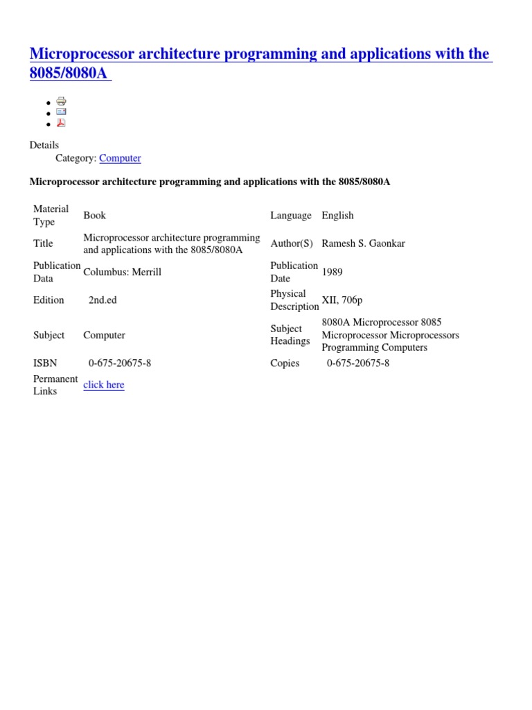 Microprocessor Architecture Programming and Applications With The 8085/8080A | PDF | Computers