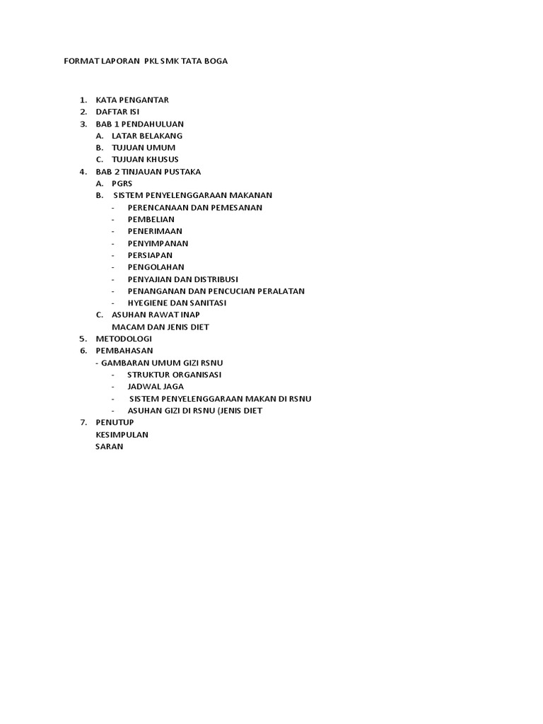 Format Laporan PKL SMK Tata Boga | PDF