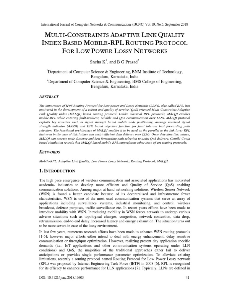 Multi-Constraints Adaptive Link Quality Index Based Mobile-RPL Routing Protocol For Low Power ...