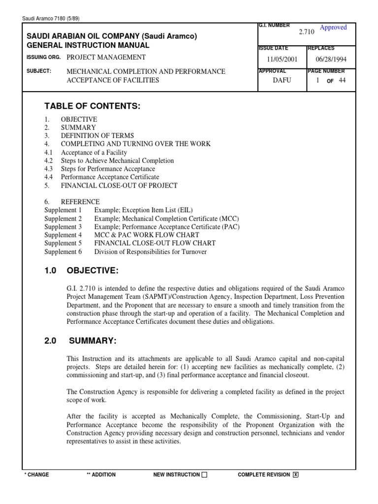 GI For Mechanical Completion | PDF | Project Management | Specification ...
