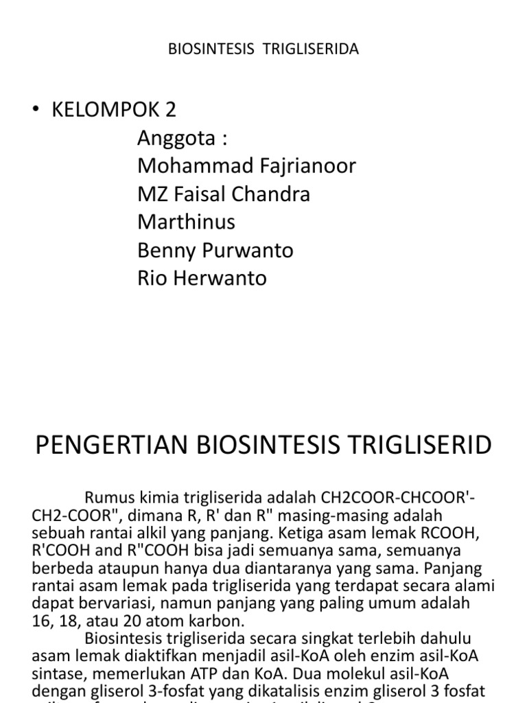 Biosintesis Trigliserida: Proses dan Rumus | PDF