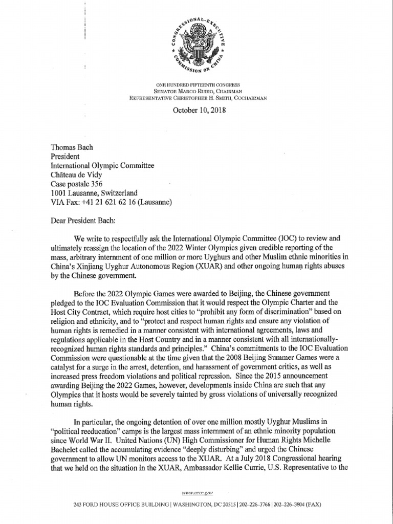 IOC Letter 2022 Beijing Olympics | PDF