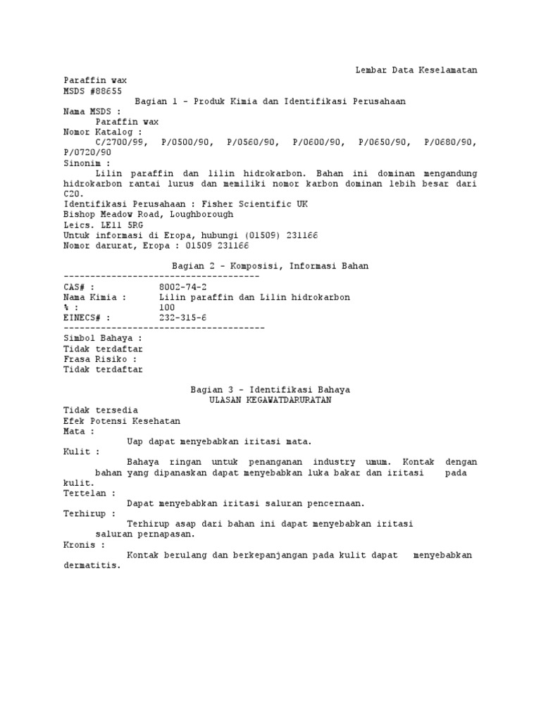 MSDS Paraffin 01 | PDF