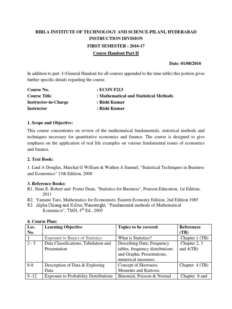 ECON F213 Mathstat | PDF | Time Series | Variance