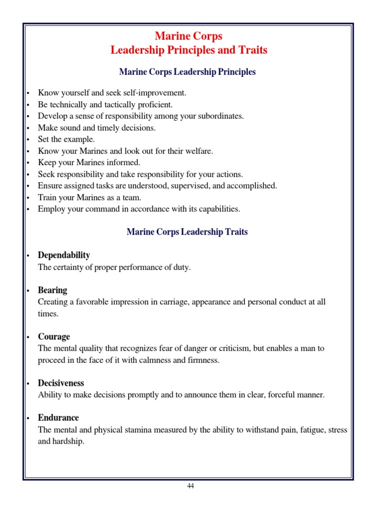 Marine Corps Leadership Principles and Traits Ver1 | PDF | United ...