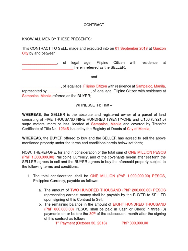 Sample Contract of Land Selling | PDF | Title (Property) | Taxes