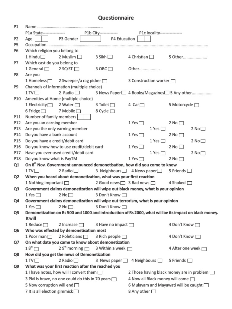 Note Bandi Questionnaire English | PDF | Indian Black Money | Money