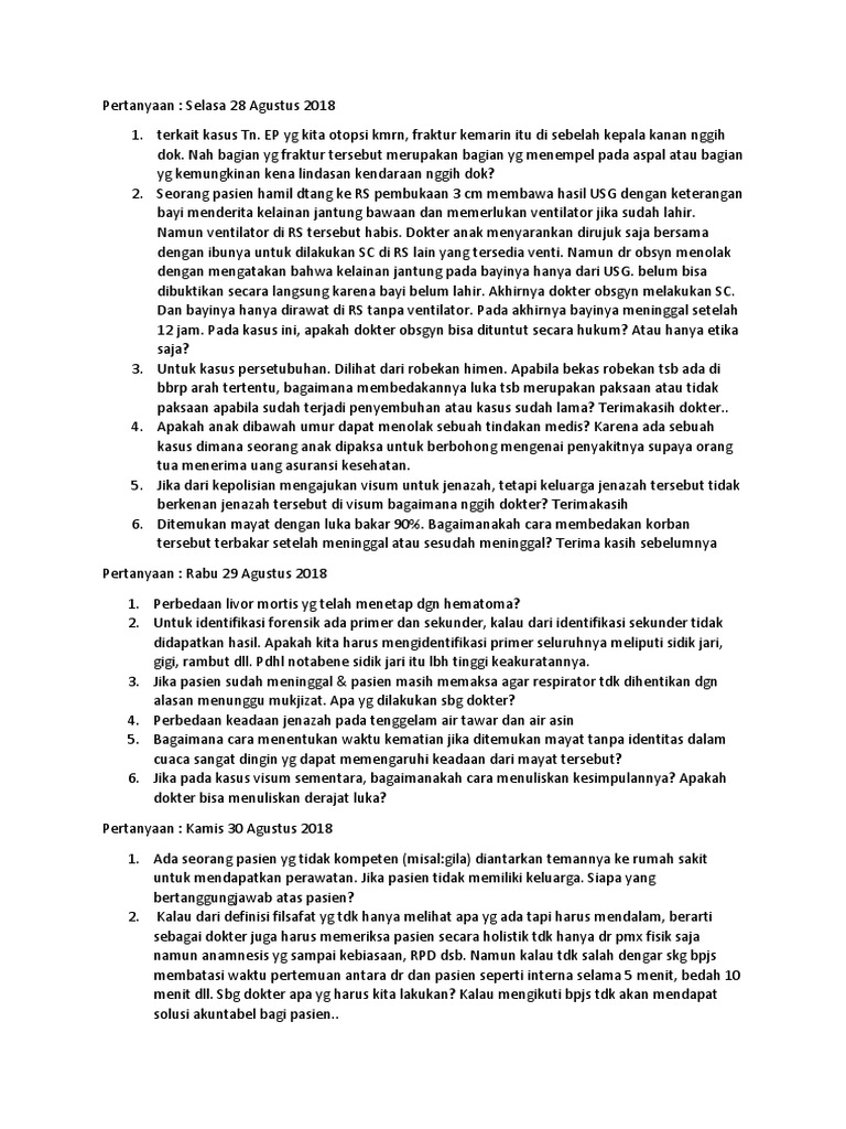Daftar Pertanyaan Koass | PDF