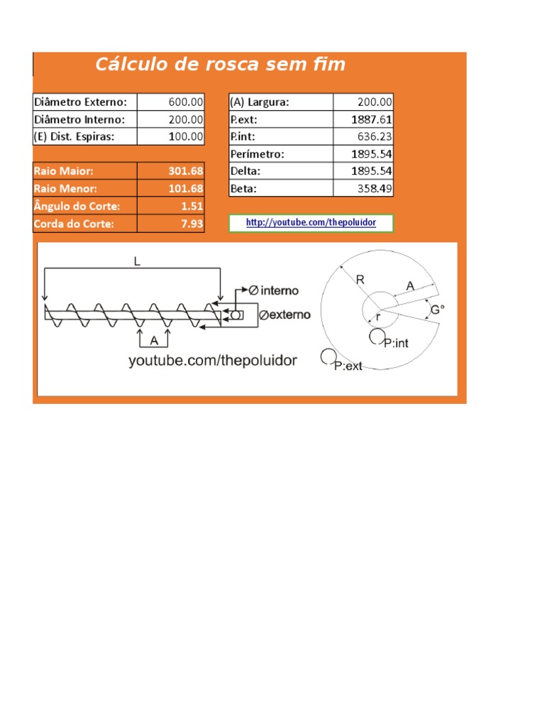 Cálculo e dimensões de rosca sem fim | PDF
