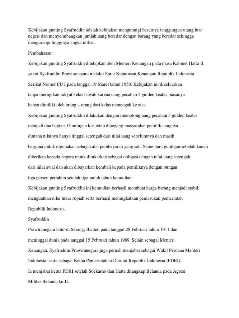 Kebijakan Gunting Syafruddin dan Dampaknya | PDF | Politik