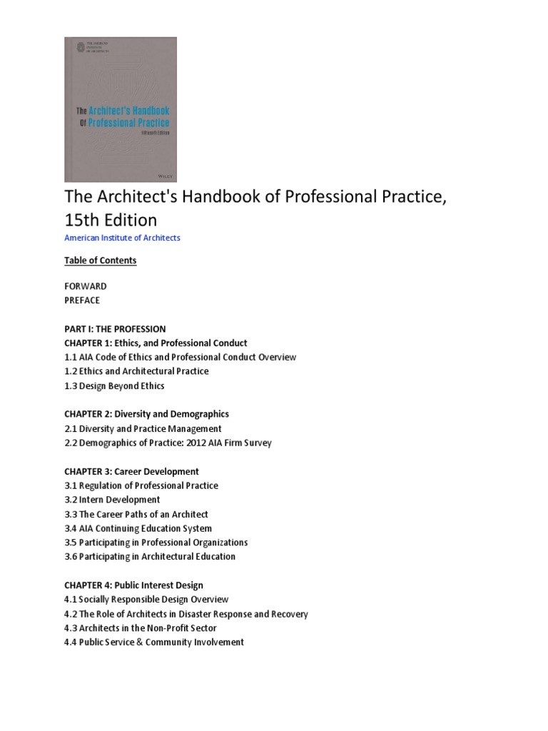 AIA Architect's Handbook - 15th Edition - TOC | PDF | Economies | Business