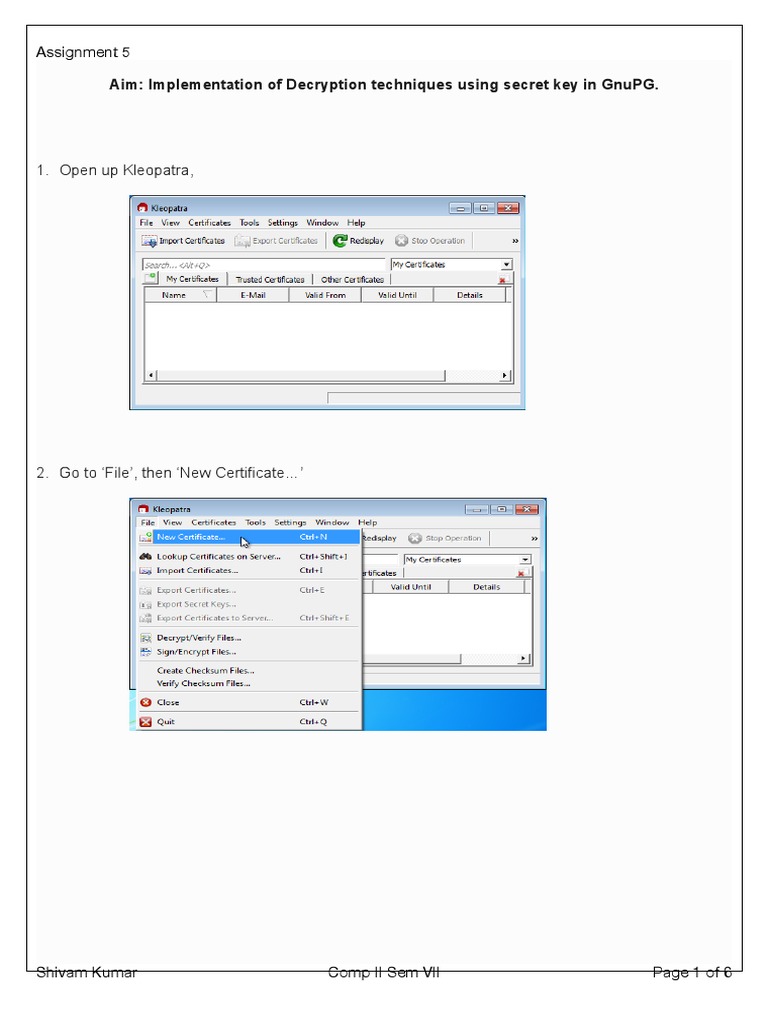 Aim: Implementation of Decryption Techniques Using Secret Key in Gnupg | PDF