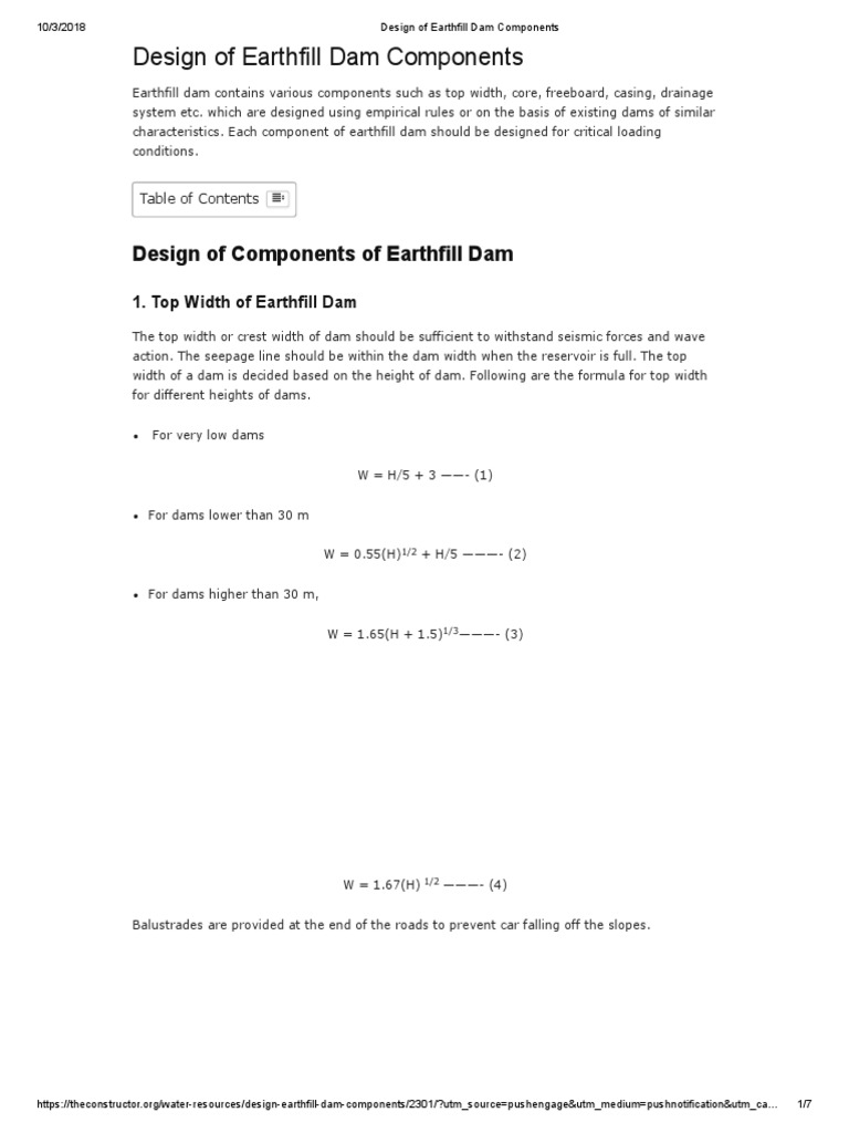 Earthfill Dam Component Design Guide | PDF | Spillway | Dam