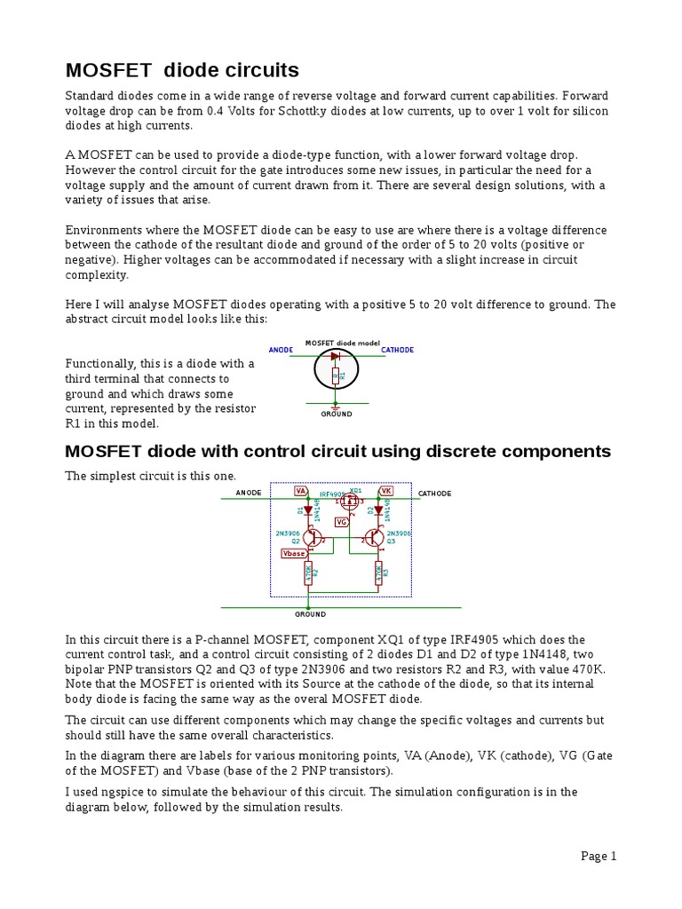 MOSFET Diode Circuits: MOSFET Diode With Control Circuit Using Discrete ...